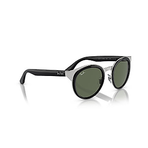 Ray-Ban RB3710 Bonnie Round Sunglasses, Black on Silver/Dark Green, 50 mm