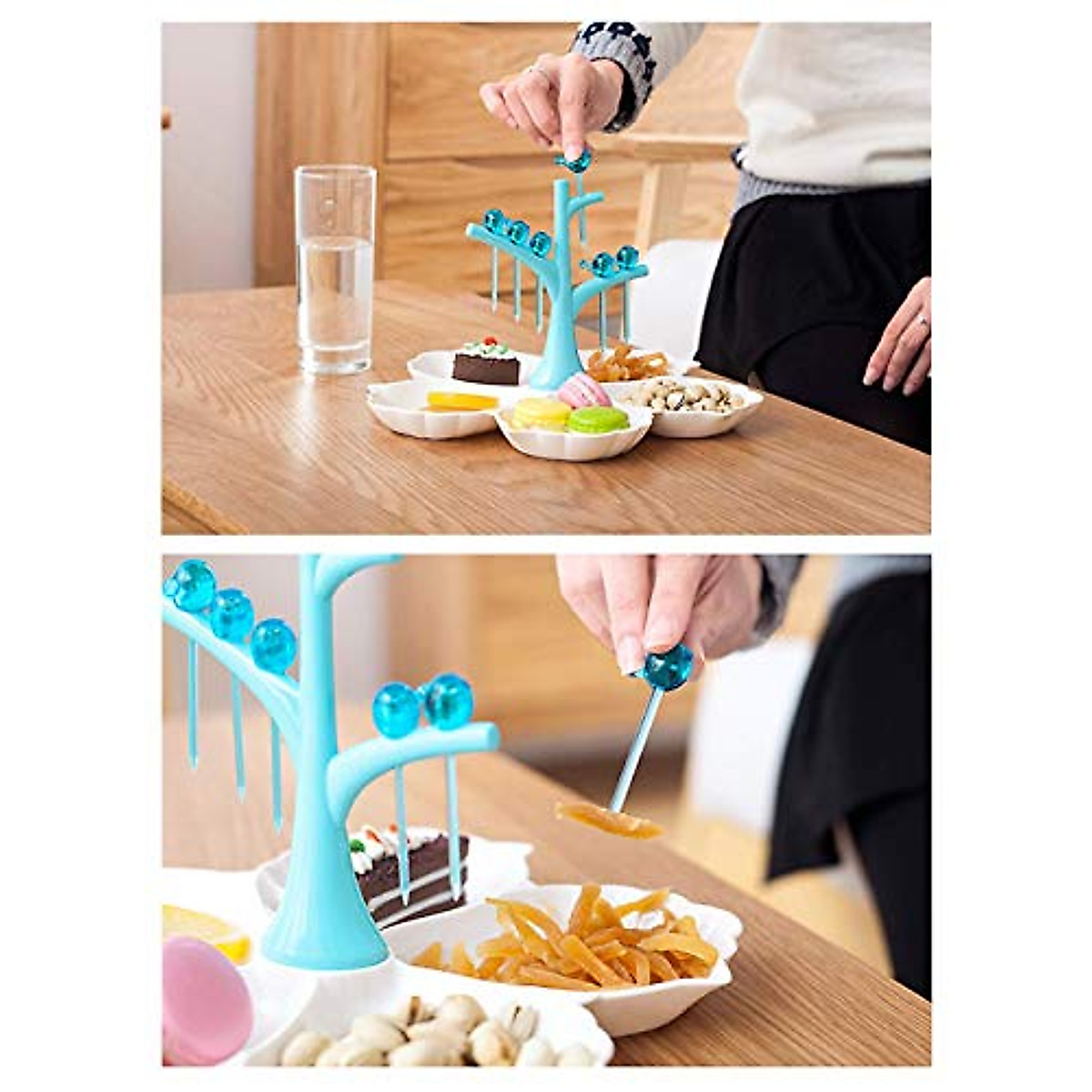 Serving Platter Tray with Bird Shape Food Picks Fruit Snakes Container