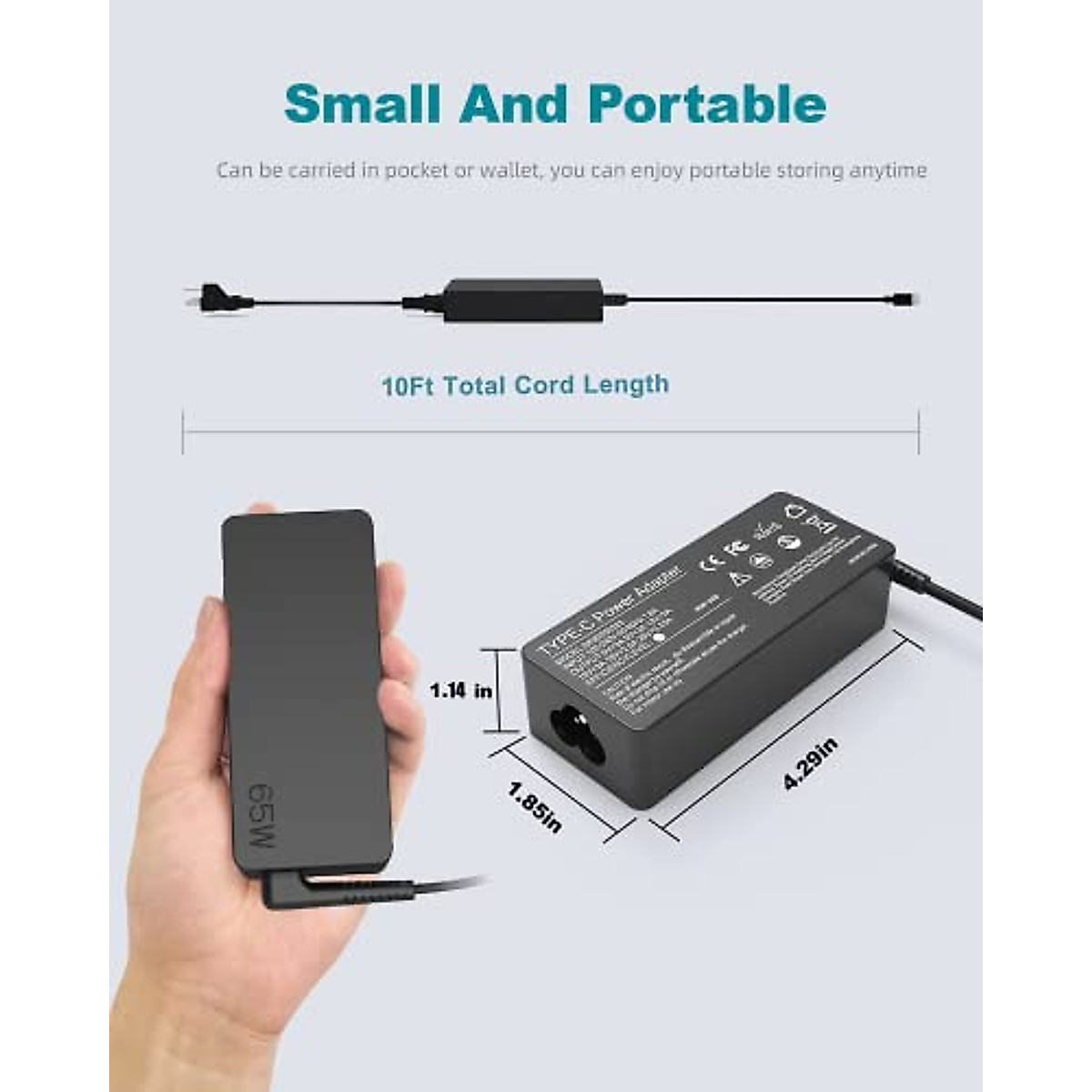65W 60W USB Type C Charger for Dell Latitude 5420 5520 7420 5530 7430 5430 7410 5320 7320 7340 7530 9430 for Dell Chromebook 3100 3110 2 in 1 XPS 13 Plus 9320 LA65NM190 HA65NM190 AC Power Adapter