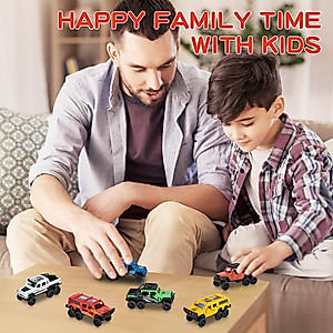 KIDAMI Diecast Toy Trucks 4 Pack Pull Back Toy Cars Openable Doors Off-Road Car Toys Birthday Gift for Boys and Toddlers (Original)