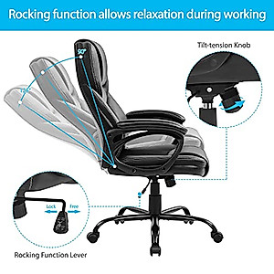 Yaheetech High Back Managerial Executive Chair PU Leather Ergonomic Computer Chair Large Seat Swivel Chair, Sturdy Metal Base, Black