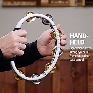 Meinl Percussion Traditional Tambourine, Handheld Half-Moon Shape with Synthetic Frame — NOT Made in China — Double Row Dual Alloy Jingles, 2-Year Warranty (TMT1M-WH)