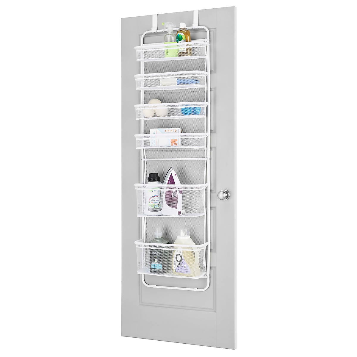 Whitmor Over The Door Organizer - 6 Sections - Pantry, Bathroom, Accessory Organizer - Metal and Mesh - White