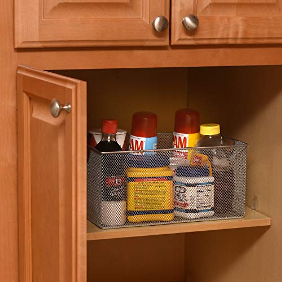 Silver Mesh Open Bin Storage Basket DVD Cd Book Holder, Closet Cabinet Organizer 12.1" x 7.87" x 5.87" Model #1116