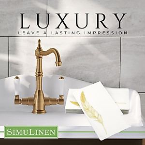 SimuLinen Decorative Gold Feather Design Paper Towels - Hand Towels for Bathroom - Cloth-Like, Linen-Feel for Guest Bathroom Essentials, Size: 12x17” (Pack of 100) Made in Germany