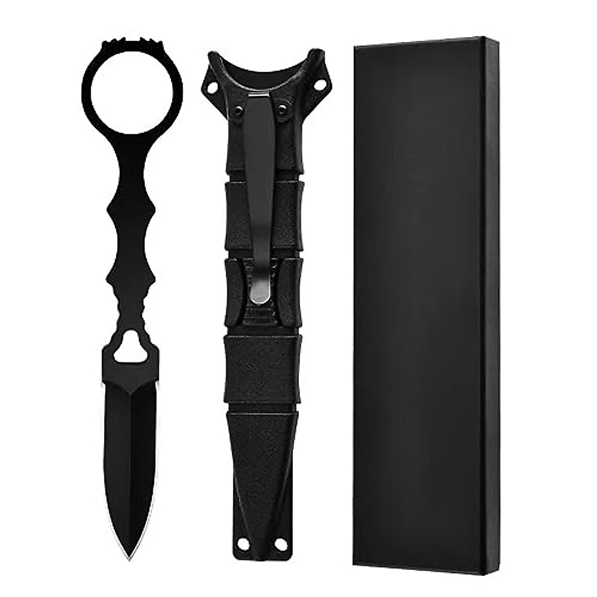 CIZPIROK Small Tactical EDC Fixed Blade Knife with Kydex Sheath and Pocket Clip, 440C Steel Blade Camping Knife Outdoor Fishing Hunting Survival Knives Hiking Tools Collection Gifts for Men - Black