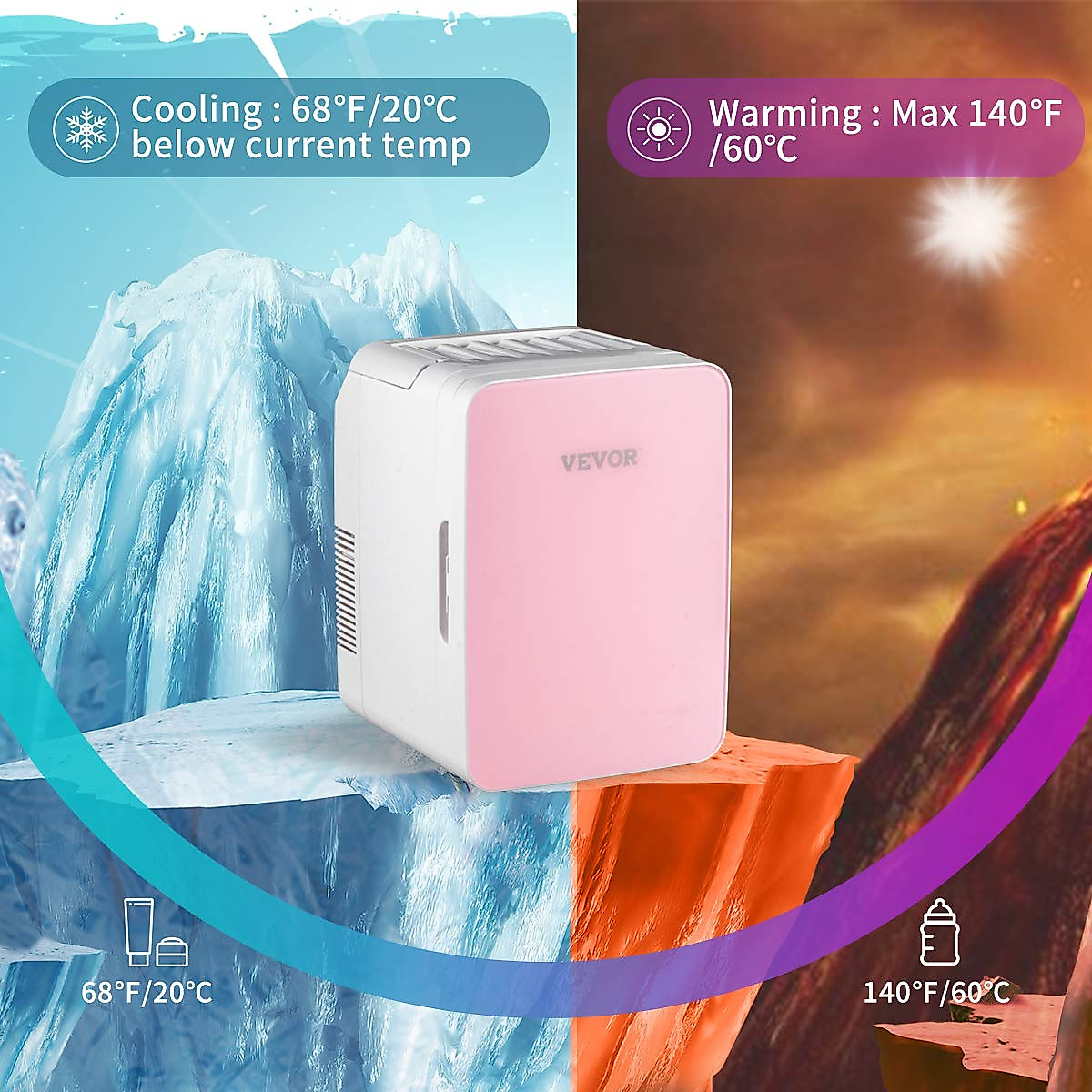 VEVOR Mini Fridge, 10 Liter Portable Cooler Warmer, Skincare Fridge Pink, Compact Refrigerator, Lightweight Beauty Fridge, for Bedroom Office Car Boat Dorm Skincare (110V/12V)