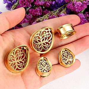 Casvort 2 PCS Stainless Steel Gold Double Flared 9/16'' Teardrop Ear Plugs Tunnels Gauges Stretcher Piercings Body Jewelry