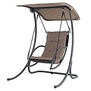 Hammock Chair Hanging Chair Swing Chair Patio Porch Swing with Stand Canopy & Cushion for Indoor/Outdoor Garden Balcony Backyard Outside G Brown