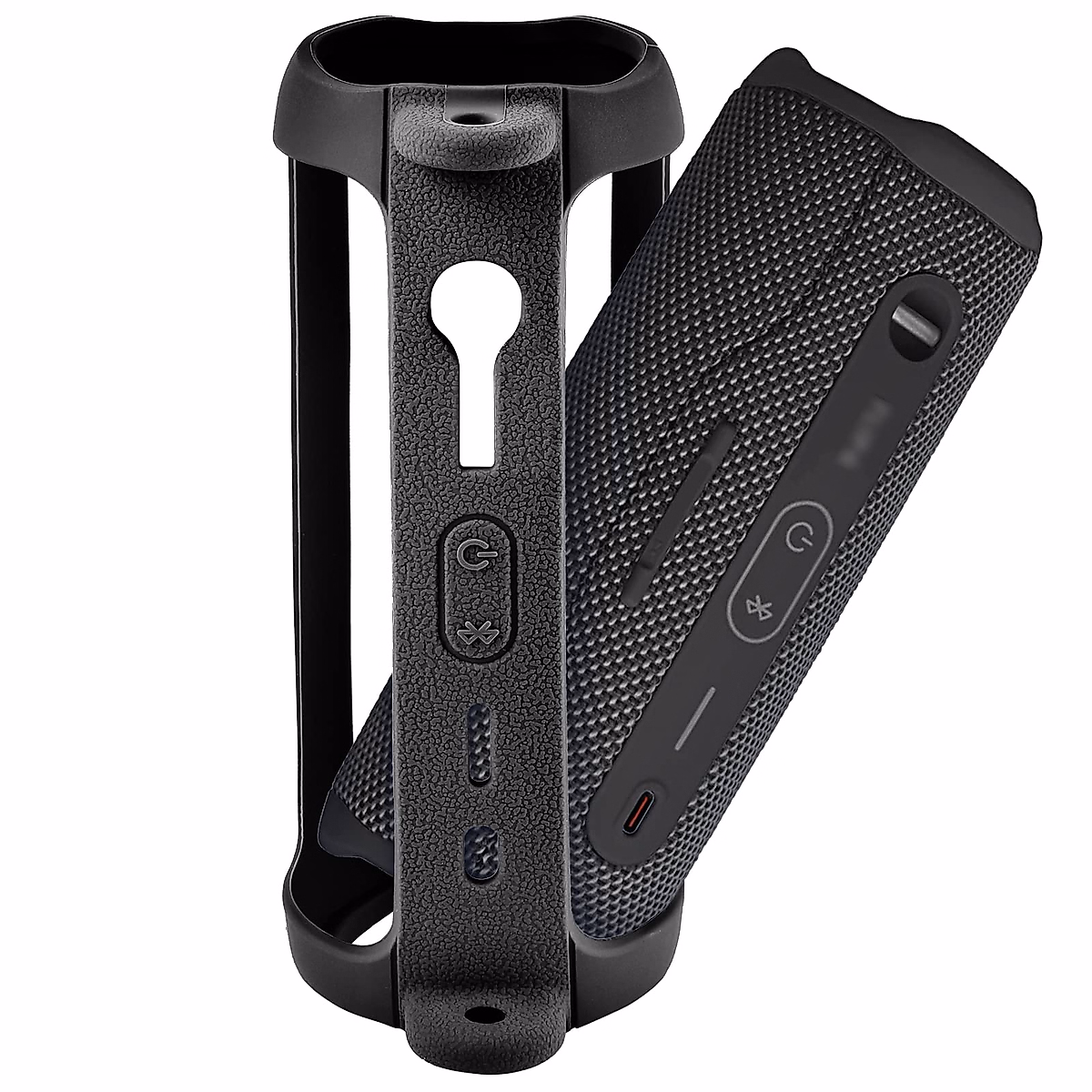 Silicone Case for JBL FLIP 6 Waterproof Portable Bluetooth Speaker, Gel Soft Skin Rubber Cover, Travel Carrying Storage Bag Pouch with Shoulder Strap and Carabiner - Black