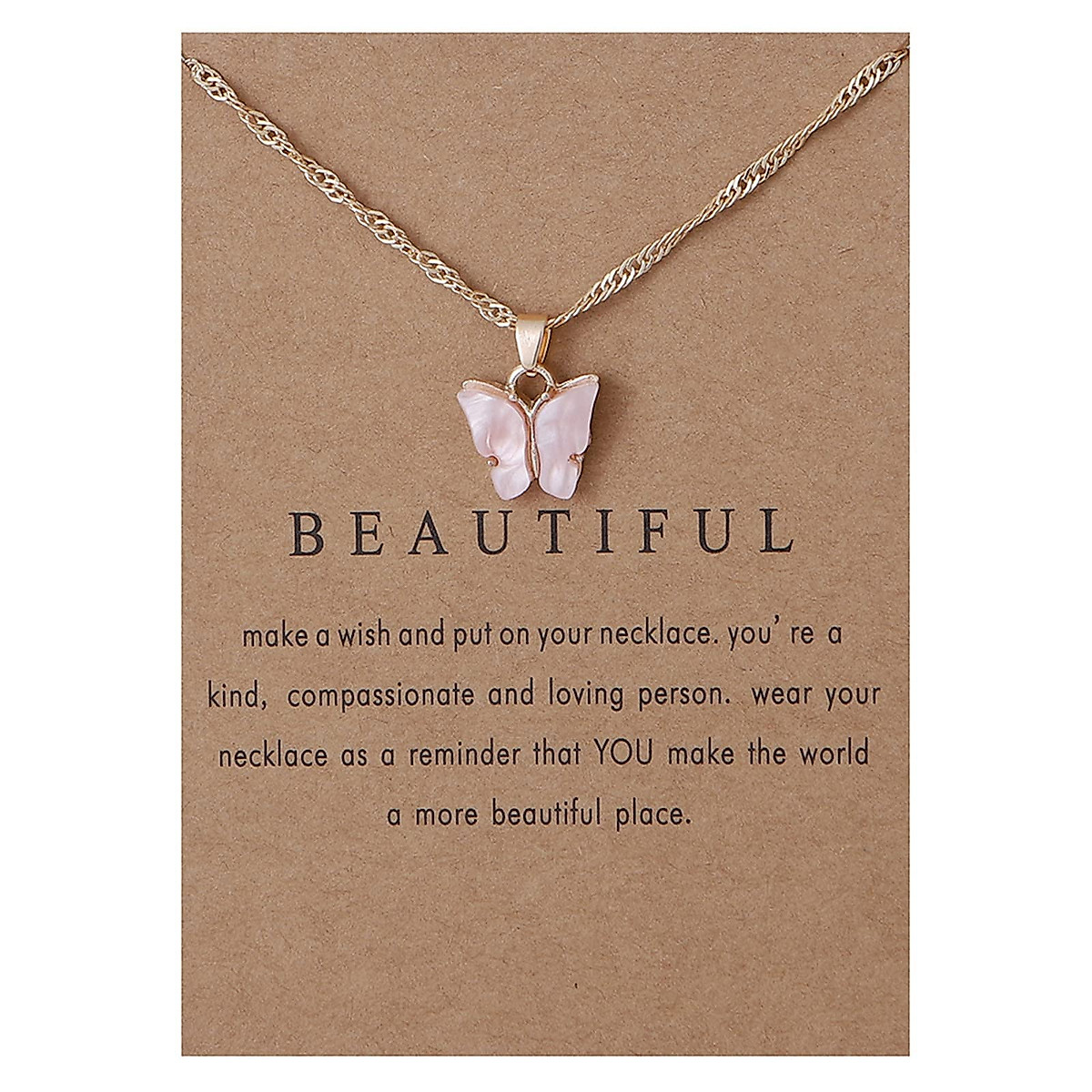 Colorful Acrylic Butterfly Pendant Necklace Bohemian Adjustable Retro Card Clavicle Chain Insect Animal Necklace for Women Friend Friendship Party Jewelry Gift-12 pink-black