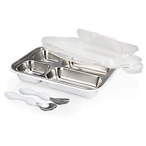 Nuby Insulated Travel Lunchbox with Fork, Spoon, and Lid - 12+ Months - Stainless Steel