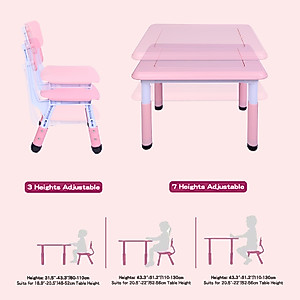 Domaker Table and Chair Set, Multi Activity Height Adjustable Table with 2 Chairs,Pink