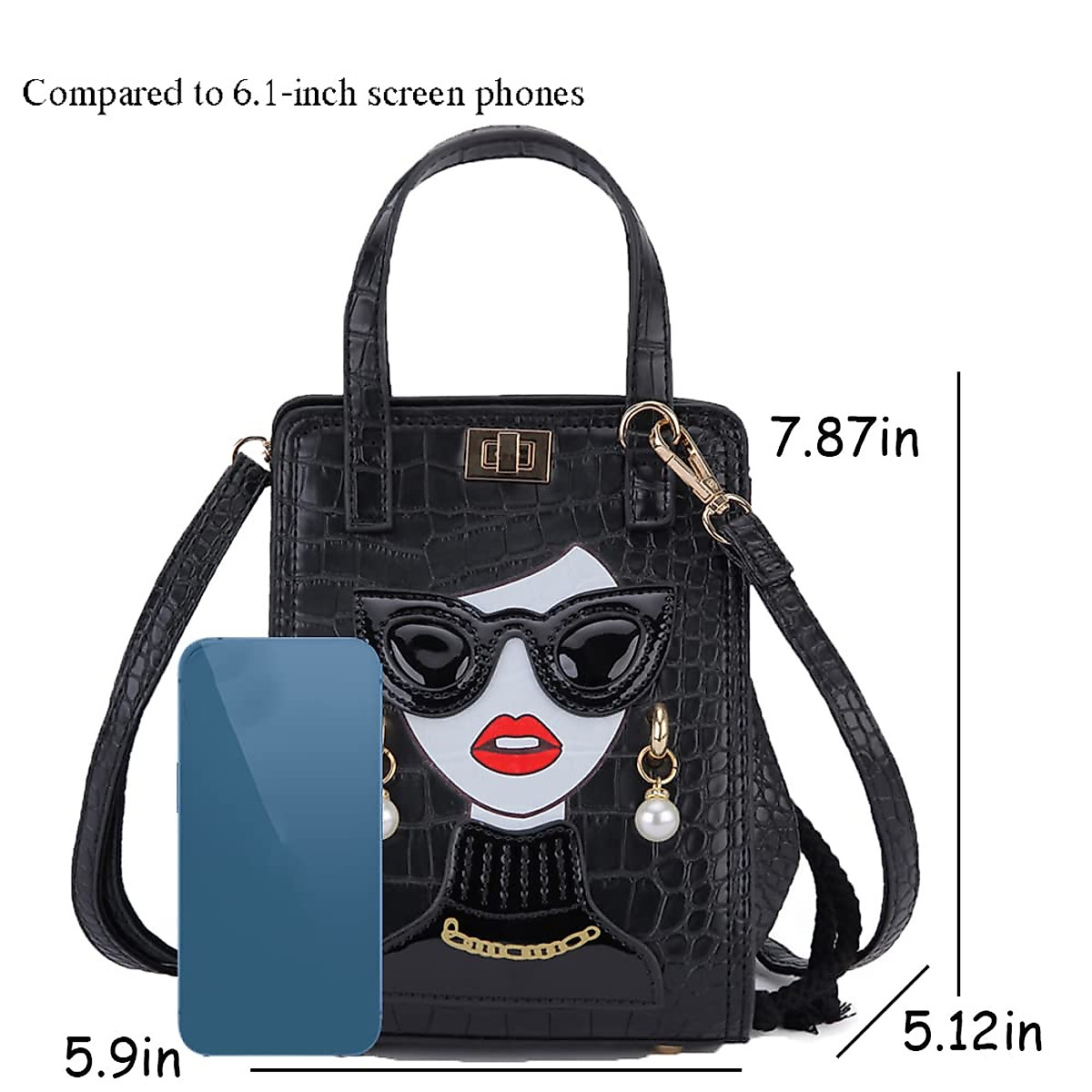 ENJOININ Novelty Lady Face Purses and Handbags for Women Casual Shoulder Bag Fashion Bat Bag
