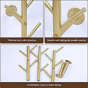 SHENGTIAN 39.37in Gold Metal Tree Branch Wall Mounted Coat Rack, Hat Tree For Wall,Purse Rack With 11 Hooks, Space Saving And Easy Installation, Suitable For Living Room, Bedroom (Gold-Y)