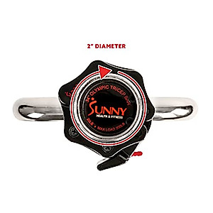 Sunny Health & Fitness 86" 1500 lbs Capacity Olympic Bar, Small with Shark Clamp Lock Collars for Olympic Barbells