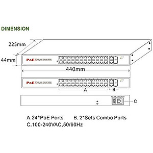 ONWOTE 24 Ports Ethernet PoE Switch @ 400W, 2 x Uplink Gigabit RJ45 Ports, 2 x Combo SFP Slots, Support 4K 8MP 5MP 1080P PoE IP Security Cameras, Add-on PoE Injector to PoE NVR System