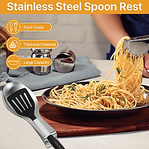 Lainballow 6 Pcs Stainless Steel Spoon Rest, Spatula Ladle Holder, Metal Utensil Rest, Silver Spatula Rest for Kitchen Countertop, Stove Top (Dishwasher Safe)