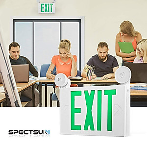 SPECTSUN LED Exit Sign Battery Backup, Green Exit Emergency Light with 2 Lamp Heads, Fire Exit Sign with Emergency Lights, Hardwired Exit Sign - 4 Pack, Ceiling/Wall Mount 2 sided Exit Sign with Arrow