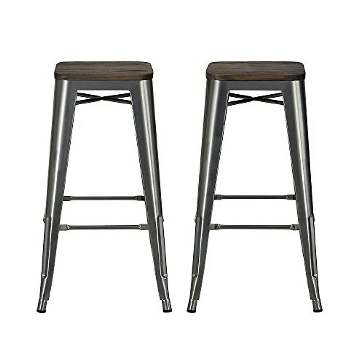 DHP Fusion Metal Backless 30" Barstool with Wood Seat, Distressed Metal Finish for Industrial Appeal, Set of two, Antique Gun Metal
