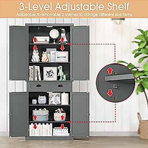 Function Home 72" Kitchen Pantry Cabinet, Tall Storage Cabinet, Freestanding Cupboard with Drawer and Adjustable Shelves, Pantry Cabinets for Kitchen Bathroom Living Room, Grey