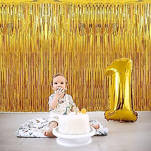 8Pcs Gold Backdrop Curtains, Gold Tinsel Foil Fringe Backdrop with Hanging Swirls, 3.3ft x 6.6ft Foil Fringe Curtains Backdrop Tinsel Curtain Streamer for Girl Women Party Birthday Decorations