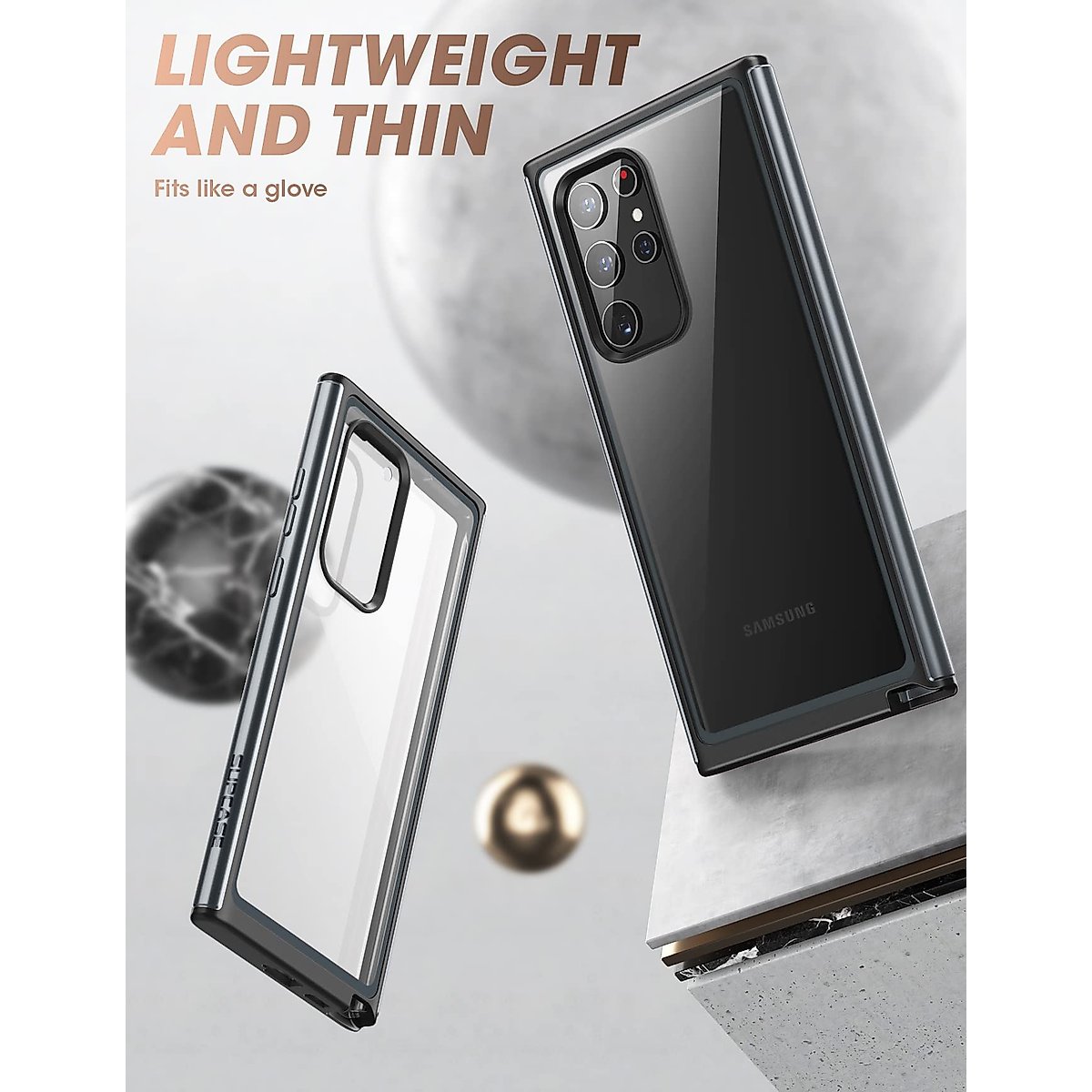 SUPCASE UB Edge Pro Series Case for Samsung Galaxy S22 Ultra 5G (2022 Release), Slim Frame Clear Protective Case with Built-in Screen Protector (Black)