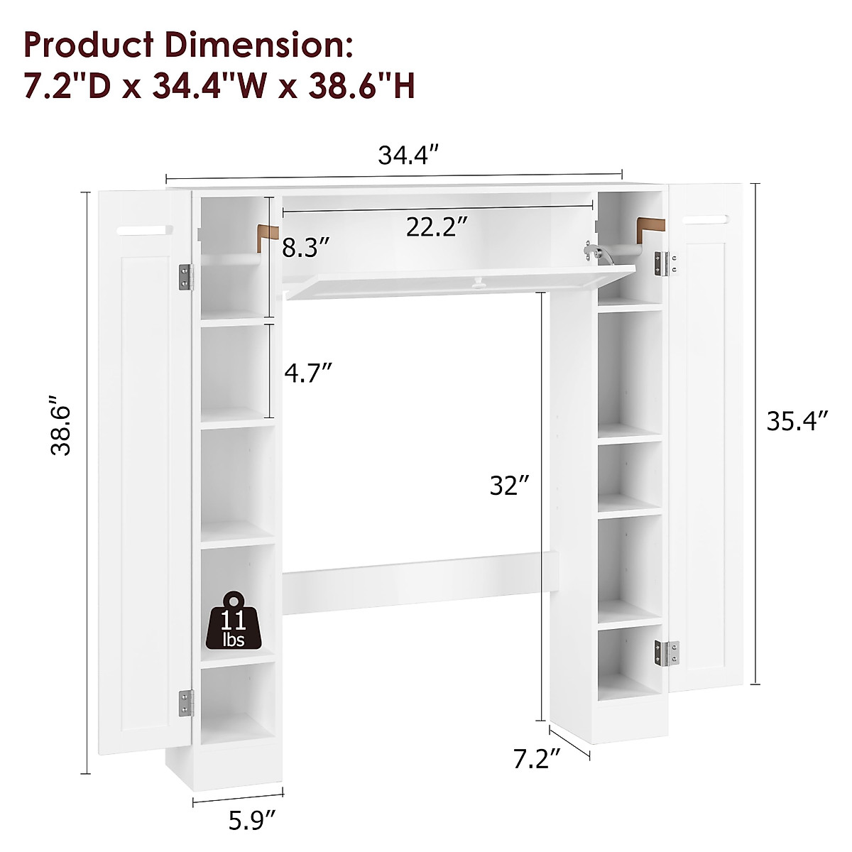 Over The Toilet Storage Cabinet, Bathroom Space Saver with Paper Holder and Adjustable Shelves, Freestanding Toilet Cabinet Organizer with 2 Side Doors and Pull-Down Door, White