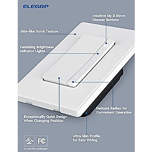 ELEGRP Smart Dimmer Light Switch DPR30, 2.4GHz Wi-Fi Dimmer Switch Compatible with Alexa and Google Assistant, Single Pole/3 Way, Needs Neutral Wire, No Hub Required, UL&FCC Listed, White, 1 Pack