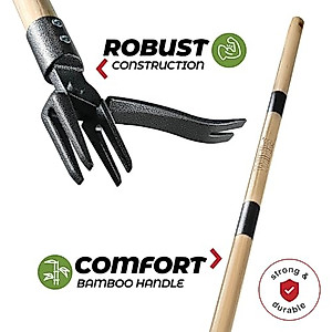 Weed Puller Tool, Stand Up Heavy Duty Weed Remover Tool, Foot Platform Design - Real Bamboo Long Handle - 4 Claw Steel Head Weeder Tool, Garden Hand Weeding Tool Smoothly Remove Weeds Without Kneeling