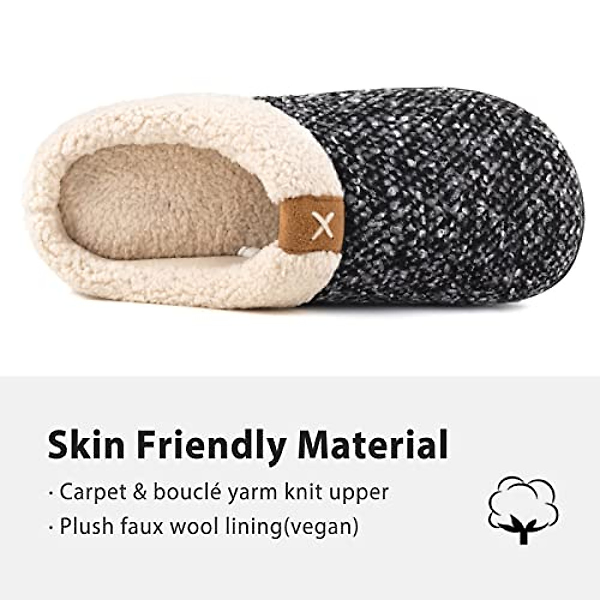 ULTRAIDEAS Mens Slip On Slippers, Sherpa Lined House Shoes with Memory Foam for Indoor Outdoor, Machine Washable (Meteorite Grey, Size 9-10)