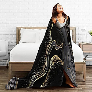 Black and Gold Fleece Blanket Throw Blanket, Ultra-Soft Cozy Micro Fleece Blanket for Sofa, Couch, Bed, Camping, Travel, & Car Use-All Seasons Suitable80 X60