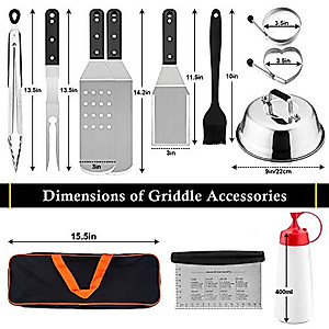 Griddle Accessories Kit of 14, HaSteeL Stainless Steel Griddle Tools Set with Carrying Bag, Heavy Duty Metal Spatulas, Melting Domes, Scraper for Teppanyaki Flat Top BBQ Outdoor, Dishwasher Safe