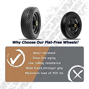 Upgraded 10" Flat Free Wheels Compatible with Garden Cart, 4.10/3.50-4" Replacement Solid Tires with 5/8″ Bearings, Solid Rubber Wheels for Garden Carts/Hand Truck-4PCS