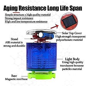 LEDHOLYT Solar Strobe Warning Light, Strong Magnetic Base Solar Emergency Strobe Warning Light, Automatic Turn on Safety Road Construction Traffic Strobe Light (Blue)