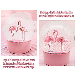 Mingfuxin Snow Globe, Pink Flamingos Snow Globe for Kids, Glitter Glass Snowglobes for Women Girls, Snow Globes Home Office Table Decor Birthday Gift, 100MM Pink Flamingos Valentines Snow Globe