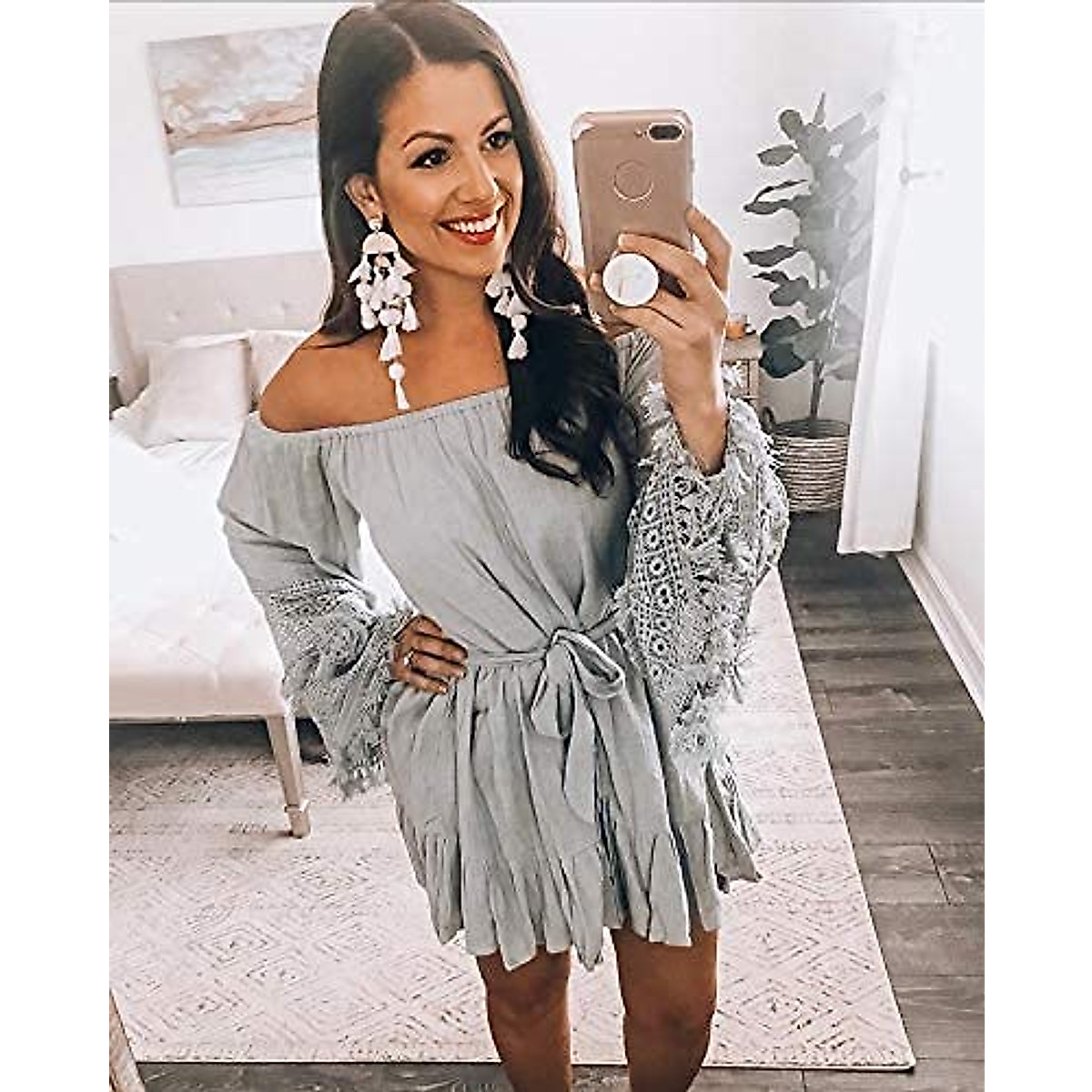 Boho Earrings for Women White Tassel Earrings Long Dangle Statement Earrings Handmade Summer Beach Jewelry for Vocation