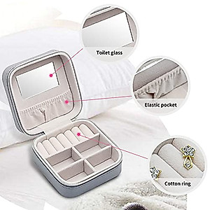 Jewelry Box, Mini Premium Leather Jewelry Storage Organizer with Mirror, Portable Display Storage Box For Rings Earrings Necklaces Gifts Black