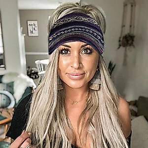 CAKURE Boho Wide Headbands African Head Wraps Stretchy Hairbands Stripe Turban Head Bands for Women and Girls Pack of 3 (Set2b)