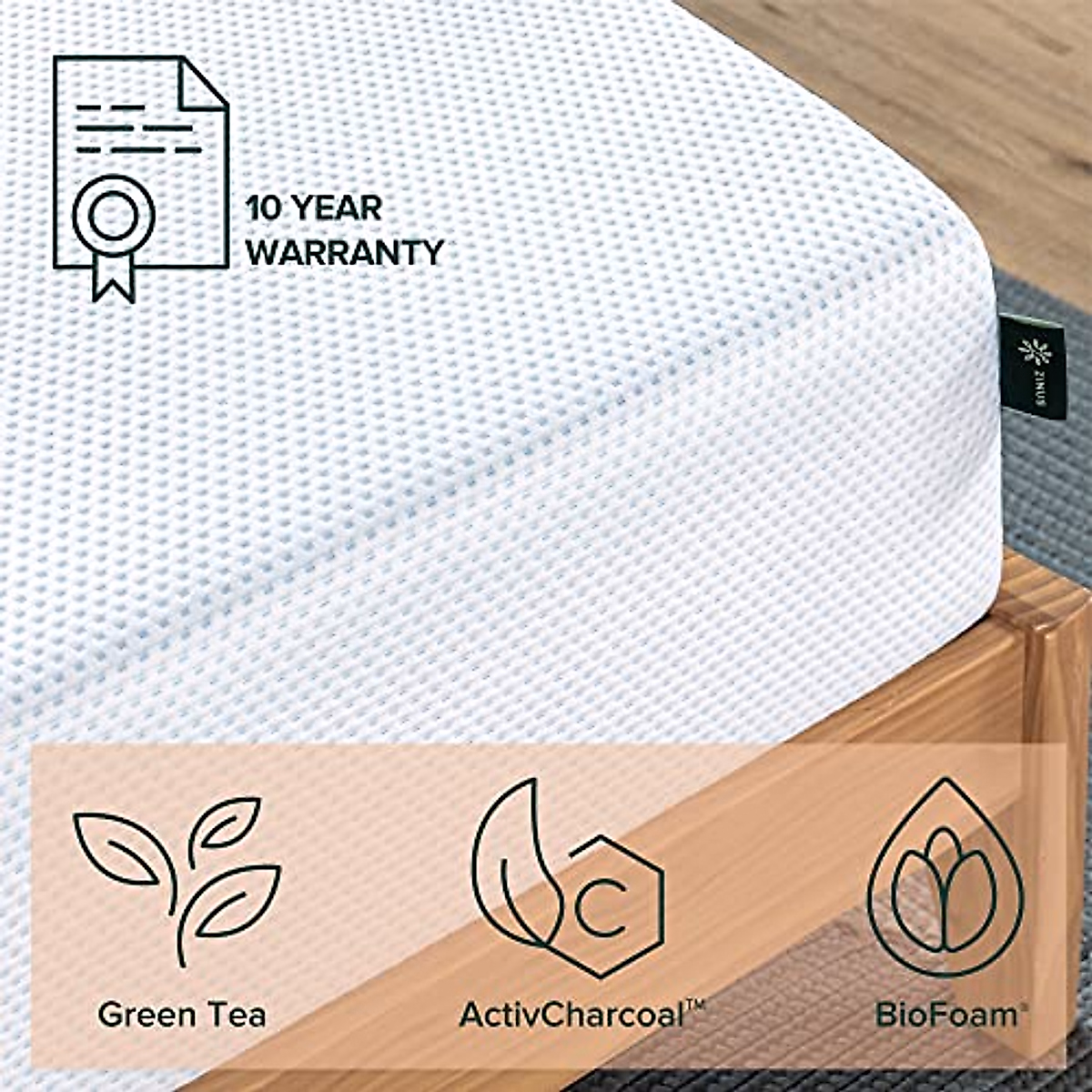 Zinus Shalini Platform, Queen, Sage Grey & ZINUS 12 Inch Green Tea Cooling Gel Memory Foam Mattress/Cooling Gel Foam/Pressure Relieving/CertiPUR-US Certified/Bed-in-a-Box, Queen