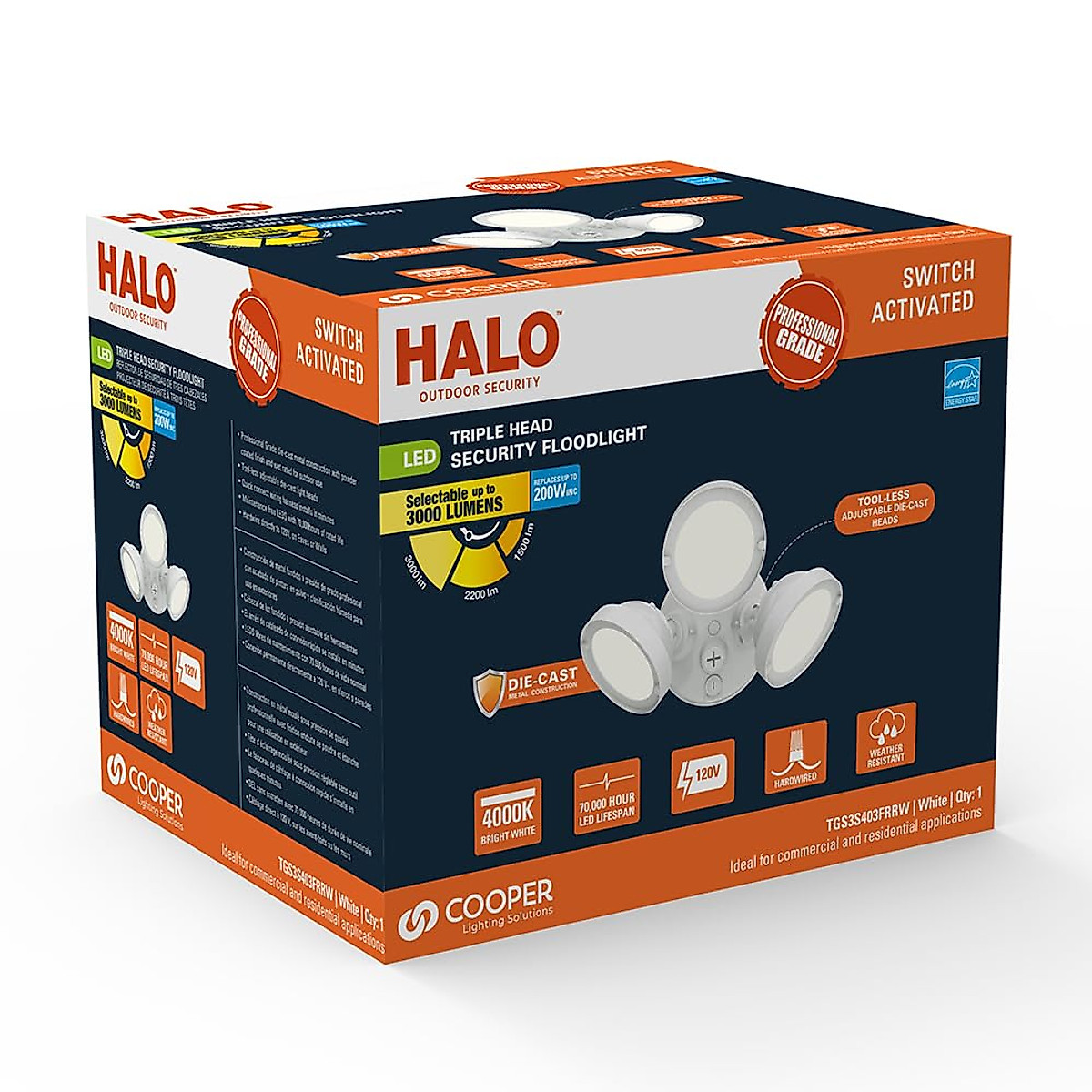 HALO TGS Outdoor Integrated LED Flood & Security Light Triple Round Head White