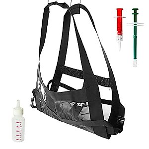BKHdesign Calf Sling - Large Black Sling for Weighing and Lifting Small Animals - Complete with Bottle Feeder and 2 Food Feeders
