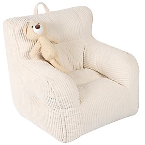 MOMCAYWEX Kids Bean Bag Chair with a Plush Bear, Comfy Toddler Chair for Boys and Girls, Beige