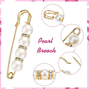Hicarer 18 Piece Pearl Brooch Pins Women Decorative Safety Pins Clothing Shawl Clips Artificial Pearls Brooch Elegant Pearl Cardigan Collar Brooch Clips for Women Dress Skirt Sweater(Retro Style)