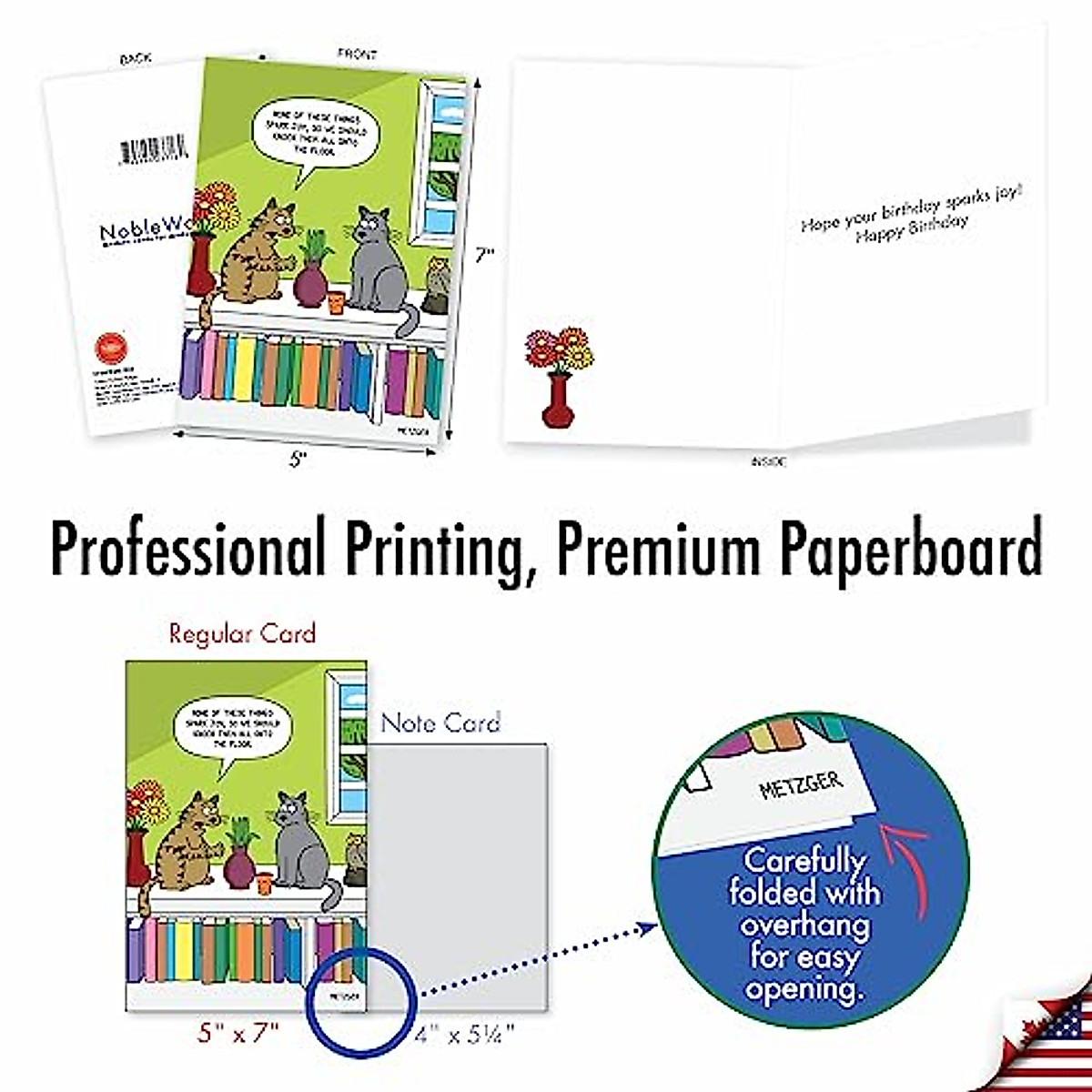 NobleWorks - 1 Funny Animal Card for Birthdays - Pet Cat and Dog Humor, Birthday Notecard with Envelope - Cat Spark Joy C7297BDG