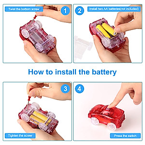 4 Pack Track Cars Magic Toy Car Glow in The Dark Cute Race Cars Replacement Track Accessories Car with 5 Flashing LED Lights Compatible with Most Tracks Set as for Kids Boys and Girls