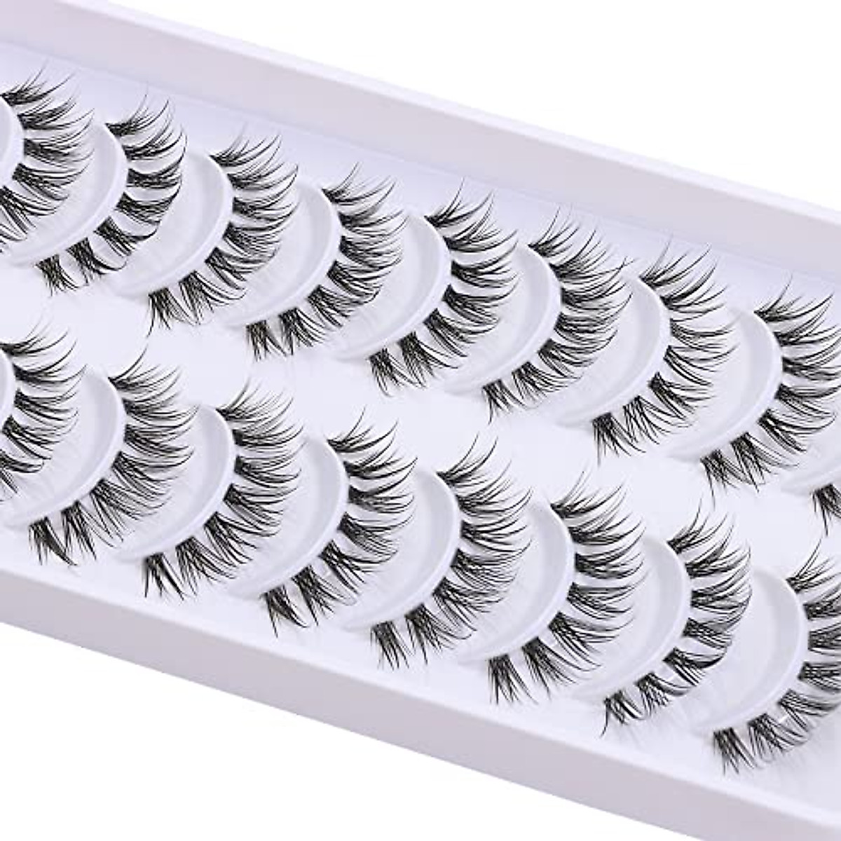 outopen 10 Pairs Clear Band Manga Lashes Natural Look 12MM Anime Lashes Spiky Japanese Korean Asian False Eyelashes Look Like Individual Clusters(Y18|12MM)