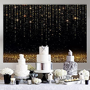 KUKUSOUL 7x5ft Gold Bokeh Spots Backdrop Black and Gold Glitter Sparkle Wedding Photography Background Birthday Party Decorations Banner Photo Booth Studio Props KUBQY087