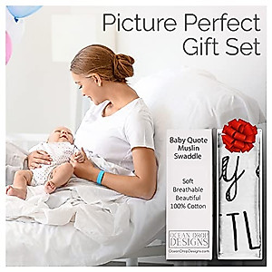 Ocean Drop 100% Cotton Muslin Swaddle Baby Blanket – Hold Me Black Quote with Gift Box for Baptism, Christening Gift, Godson, Goddaughter, Neutral, Baby Shower – Super Soft, Breathable Large 47x47”