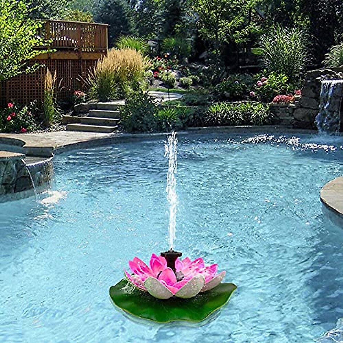 Monocrystalline Submersible Pump for Garden Patio Aquarium Outdoor Decor,Bird Bath Solar Fountain Pump,Lotus Solar Pond Pump Floating Free Standing Solar Fountain with 5 Nozzles-Lotus 16x16cm(6.3inch)